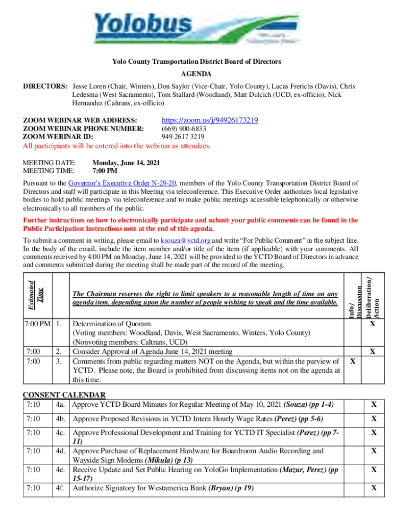 Fillable Online DIRECTORS: Jesse Loren (Chair, Winters), Don Saylor ...