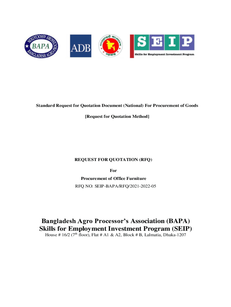 Fillable Online Standard Request for Quotation Document (National) For ...