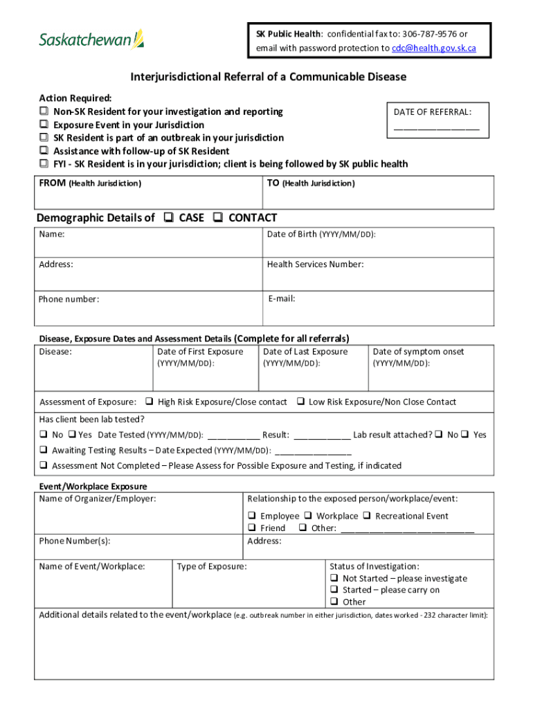 Fillable Online Interjurisdictional Referral of a Communicable Disease ...