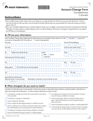 Fillable Online Individual and Family Plans Account Change Form Grandfathered Colorado Fax Email ...