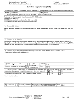 Fillable Online GCMS wash solvent (DRF) Deviation Request Form.pdf Fax ...
