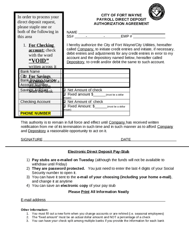 DIRECT DEPOSIT AUTHORIZATION AGREEMENT Doc Template | pdfFiller