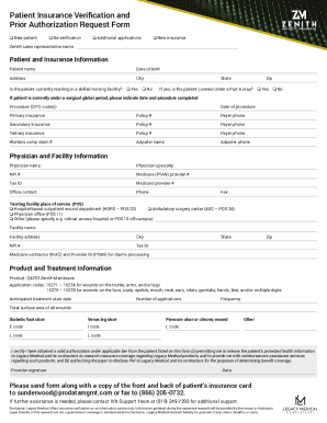 Fillable Online Patient Insurance Verification and Prior Authorization ...