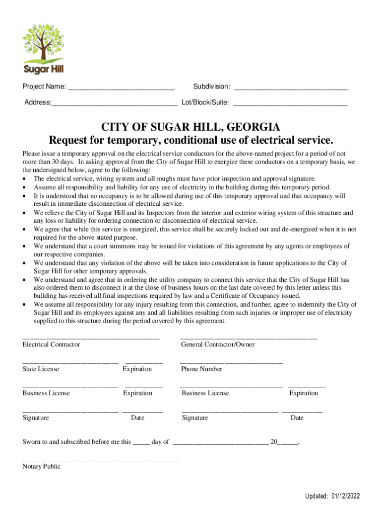 Fillable Online Request for temporary, conditional use of electrical ...