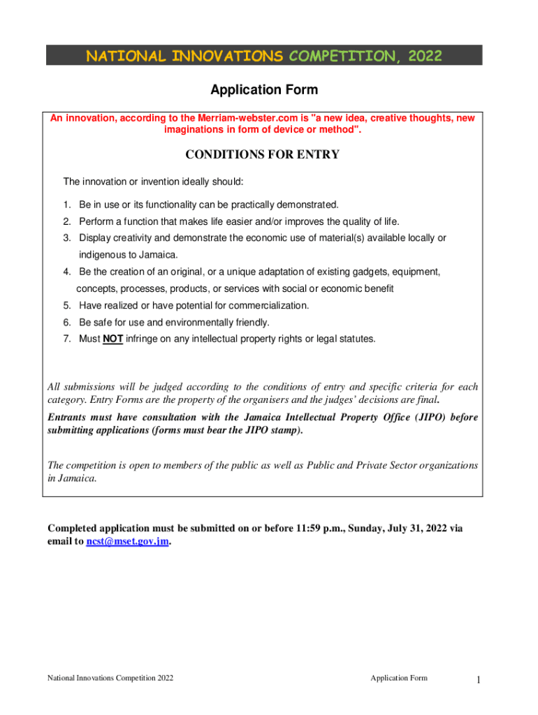 Fillable Online National Innovation Awards 2022- Application Form Fax ...