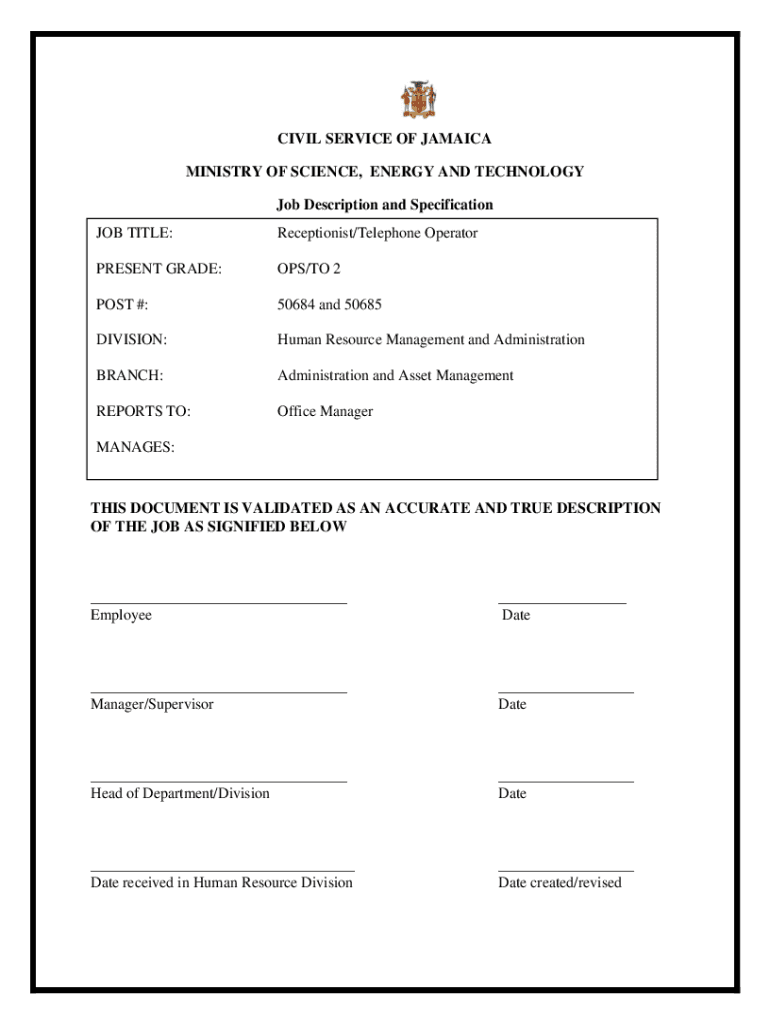 Fillable Online Receptionist Telephone Operator Fax Email Print - Pdffiller