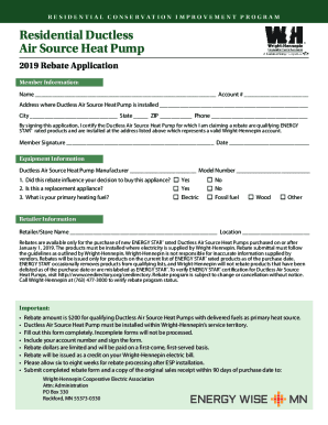 Fillable Online Energy Star Ductless Air Source Heat Pump Rebate ...