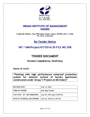 Fillable Online Re-Tender Notice NIT / IIMI/Project/07/2016/30 FILE NO ...