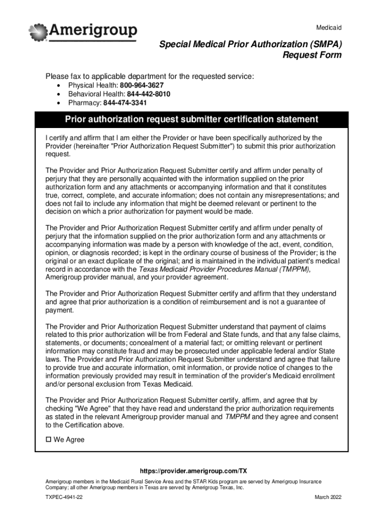 Fillable Online Special Medical Prior Authorization (SMPA) Request Form ...