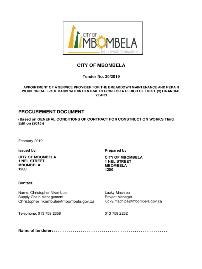 Fillable Online CITY OF MBOMBELA PROCUREMENT DOCUMENT Fax Email Print - pdfFiller