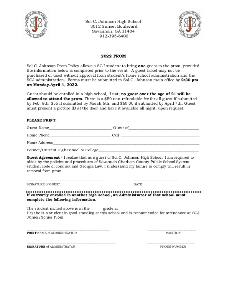 Fillable Online Sol C. Johnson High School Prom Tickets and Prom Guest ...