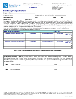 Fillable Online 889534 Basic Life EE NYL Beneficiary Designation Form. 889534 Interactive PDF ...