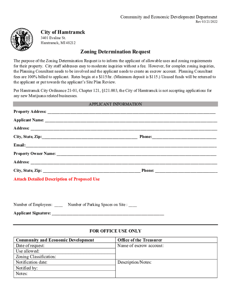 Fillable Online Zoning Determination Request Fax Email Print - pdfFiller