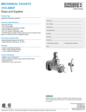 Fillable Online Chicago Faucet Angle Stop Fitting With Loose Key 1012 ...