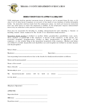 Fillable Online BEREAVEMENT LEAVE REQUEST FORM Fax Email Print - pdfFiller