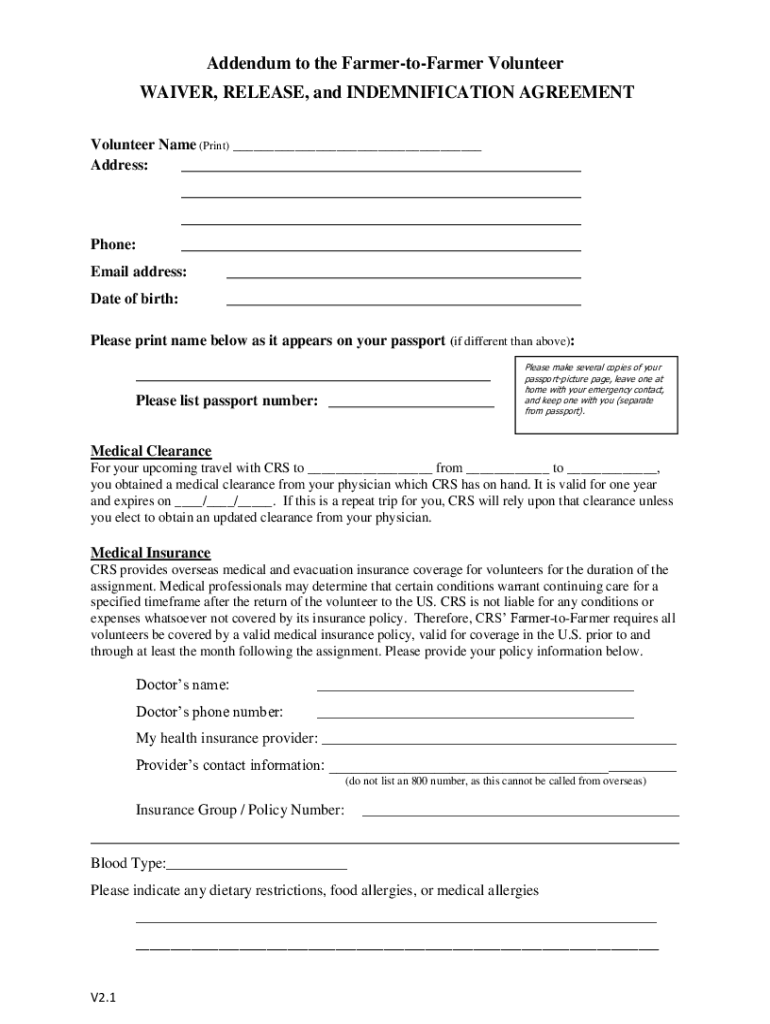 Fillable Online Volunteer Agreement, Release, and Waiver of Liability Fax Email Print - pdfFiller