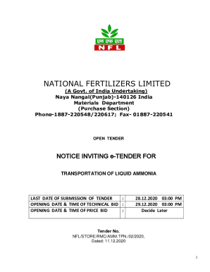Fillable Online Tender Notice - National Fertilizers Limited Fax Email ...