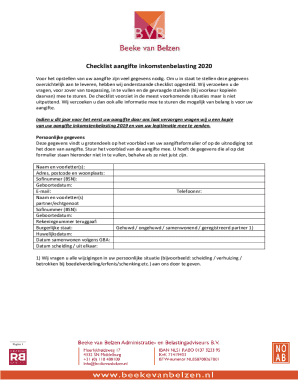 Invulbaar Online checklist documenten aangifte inkomstenbelasting Faxnummer Email Afdrukken ...