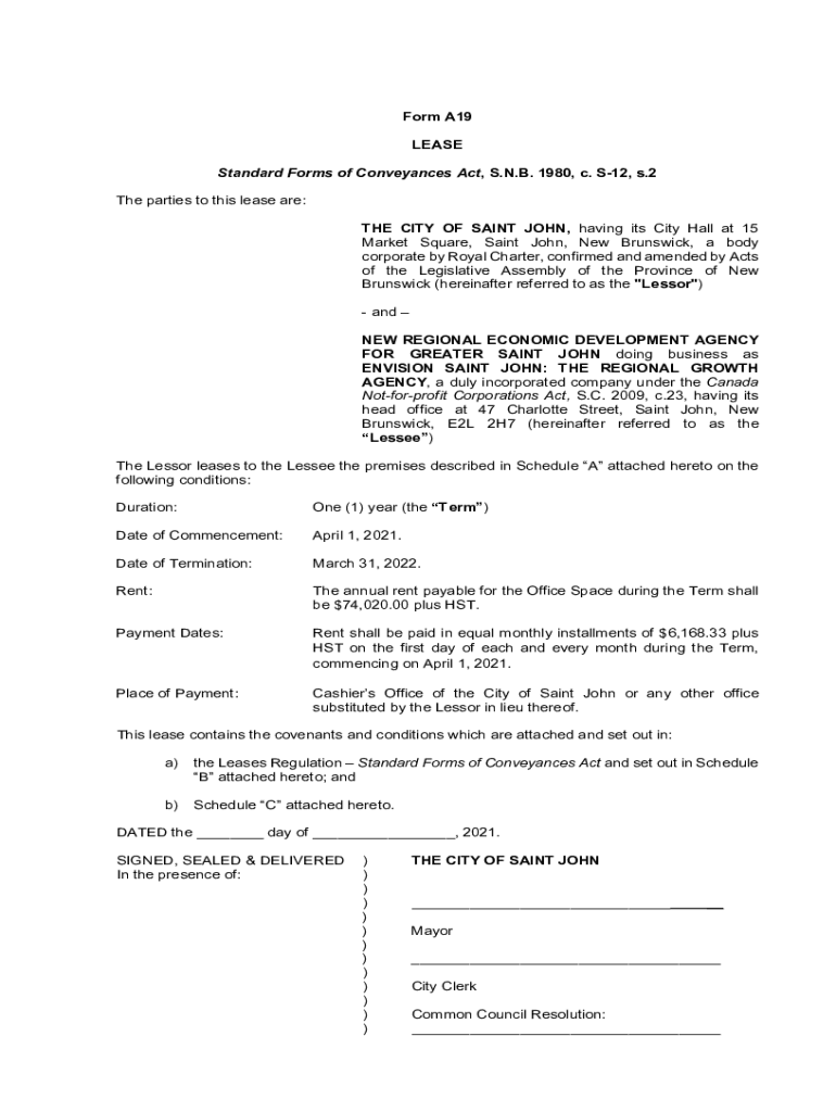 Fillable Online Form A19 LEASE Standard Forms of Conveyances Act, S.N.B ...