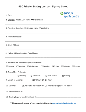 Fillable Online SSC Private Skating Lessons Sign-up Sheet Fax Email ...