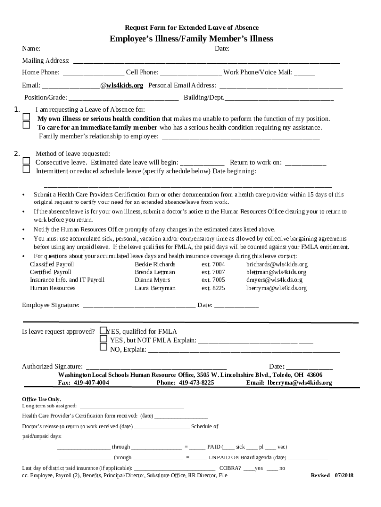 Family Medical Leave of Absence/Disability time off Doc Template ...