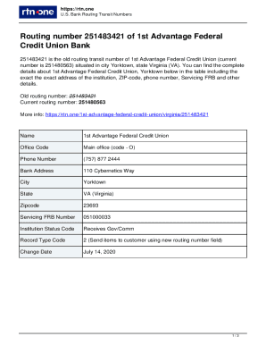 Fillable Online Routing Number of 1st Advantage Federal Credit Union in ...