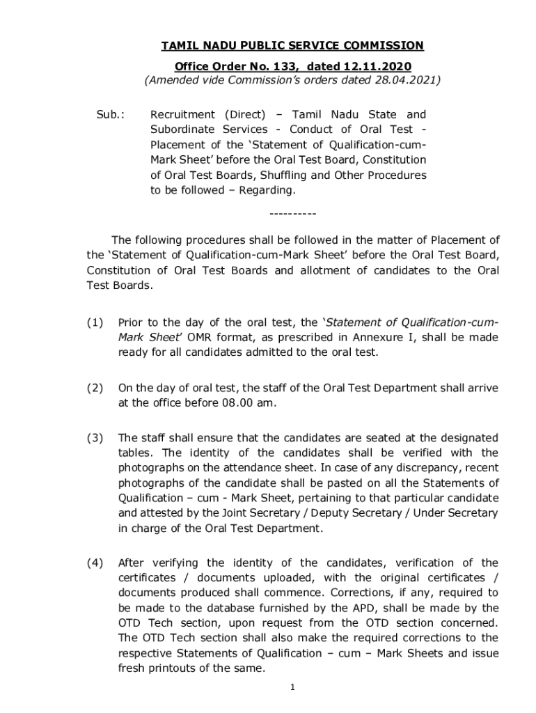 Fillable Online Tamil Nadu State and Subordinate Services - Rule of ...