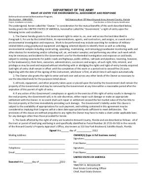 Fillable Online Right-of-Entry Form. Formerly Used Defense Sites Fax ...