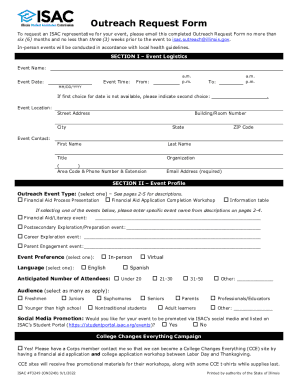 Fillable Online Outreach Request Form - ISAC Student Portal Fax Email ...
