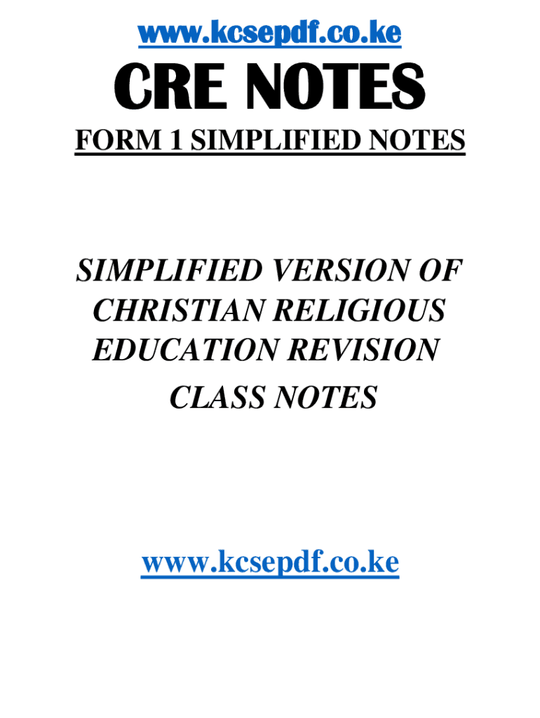 Fillable Online CRE Notes Form 1KCSE CRE Past Papers - Advance Africa ...
