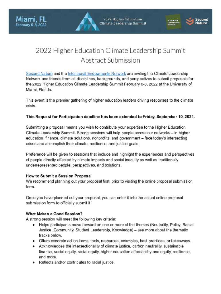 Fillable Online Updated2022 Higher Education Climate Leadership Summit ...