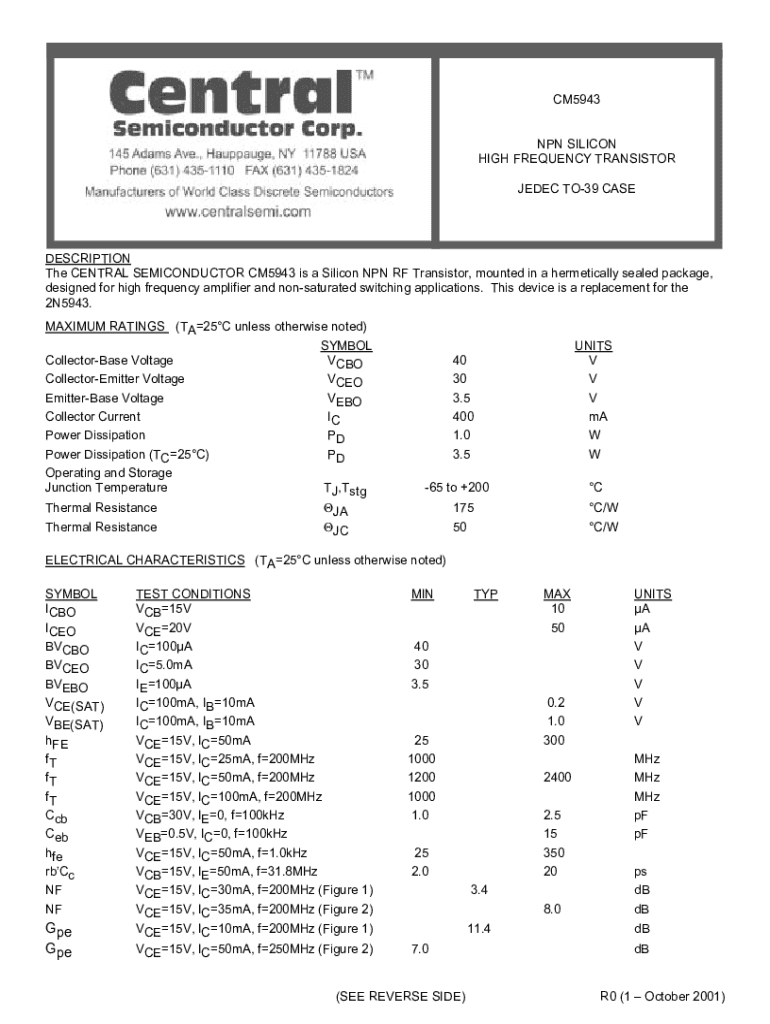 Fillable Online 2n4427 silicon npn rf transistor marking: full part ...