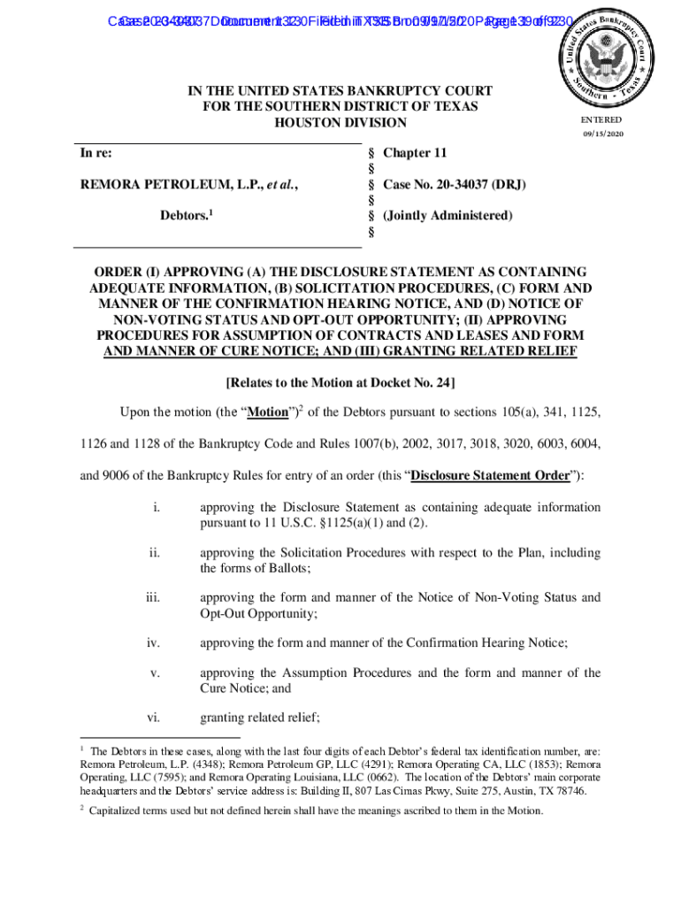 Fillable Online Disclosure Statement for Chapter 11 Plan of ...