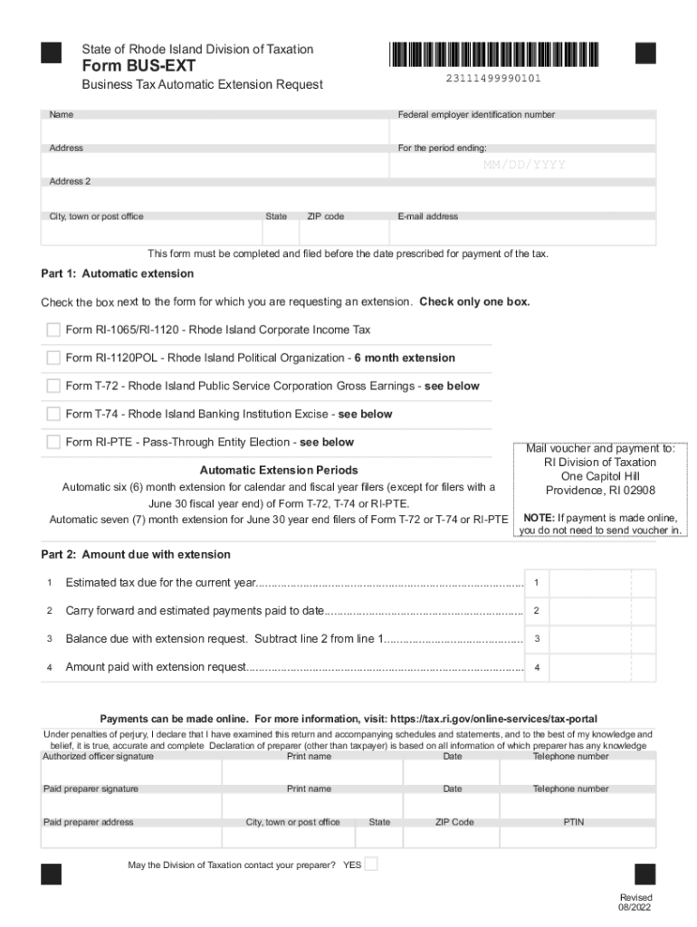 Fillable Online tax ri Form BUS-EXT - RI Division of Taxation - RI.gov ...