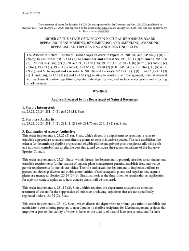 Fillable Online dnr wisconsin FINAL - Board Order WY-29-19. Board order ...
