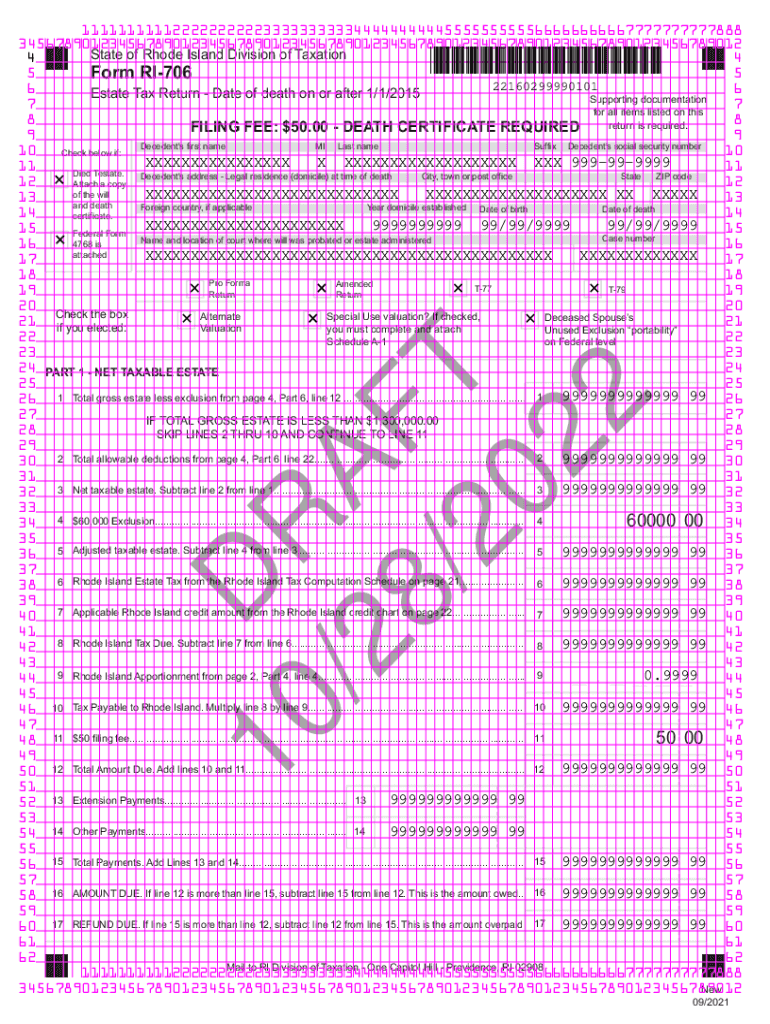 Fillable Online tax ri Form RI-706 - RI Division of Taxation Fax Email ...
