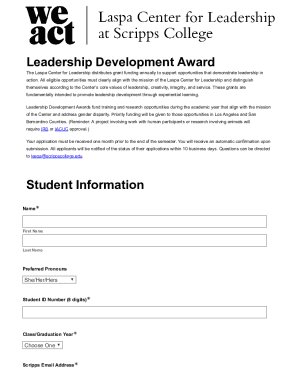 Fillable Online Leadership Development Award Student Information Fax Email Print - pdfFiller
