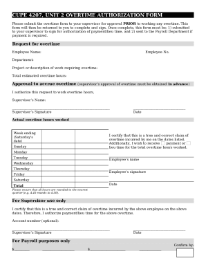Overtime Authorization - SHRM Doc Template | pdfFiller