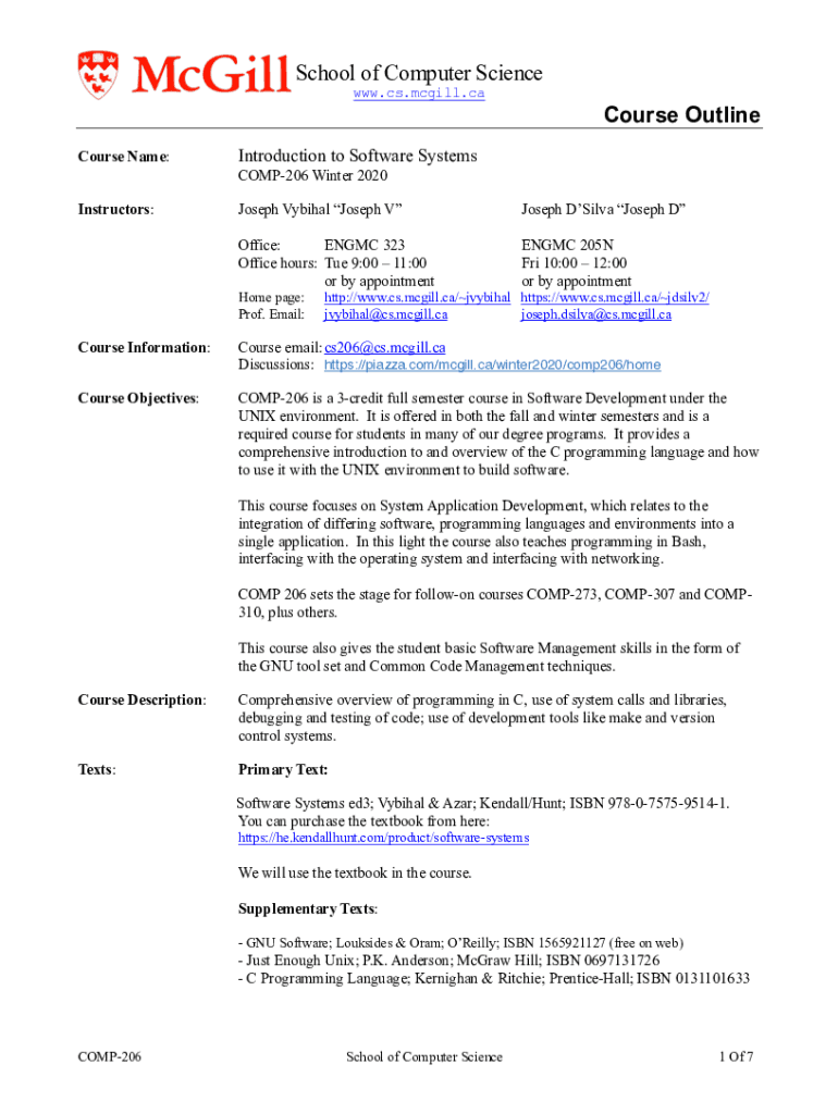 Fillable Online Course Outline - McGill School Of Computer Science Fax Email Print - pdfFiller
