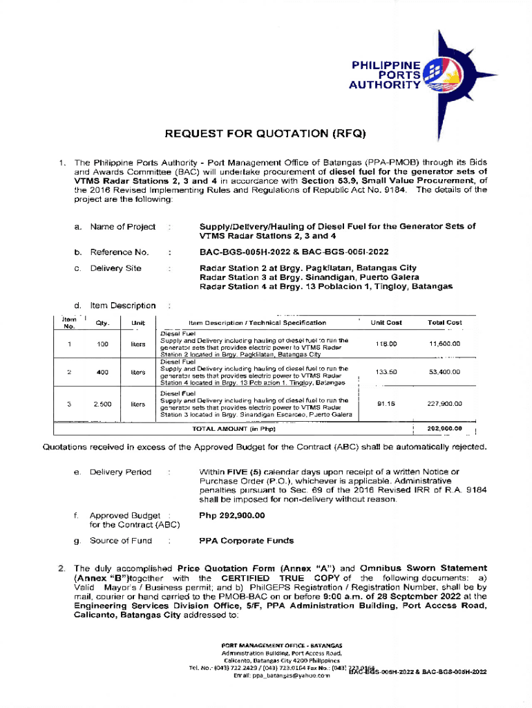 Fillable Online PHILIPPINE PORTS AUTHORITY REQUEST FOR QUOTATION (RFQ ... Fillable Online PHILIPPINE PORTS AUTHORITY REQUEST FOR QUOTATION (RFQ ...