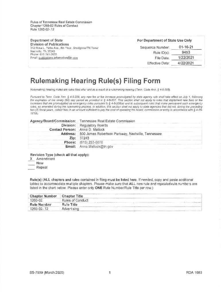 Fillable Online Rules of Tennessee Real Estate Commission Fax Email ...