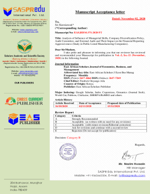 Fillable Online PUBLICATION FEE Manuscript Acceptance letter Fax Email ...