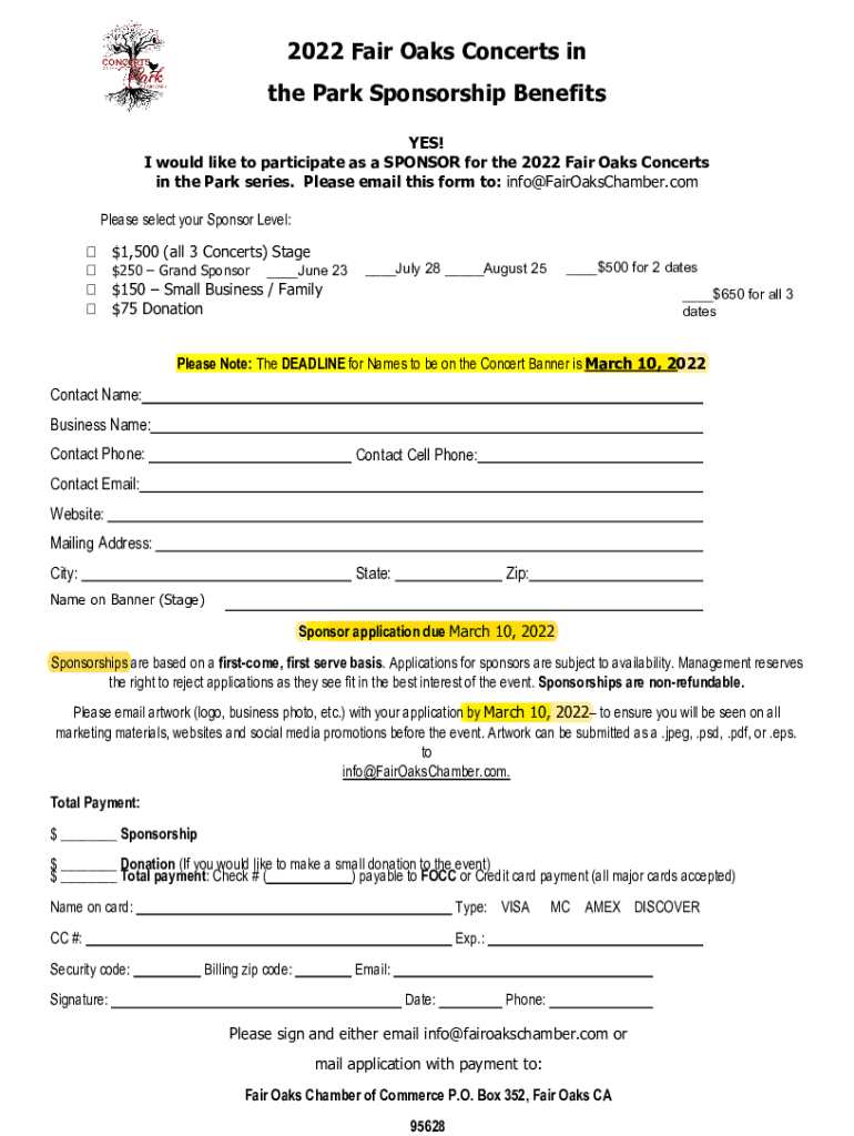 Fillable Online SPONSORSHIP COMMITTAL FORM - Concerts Under the Stars ...