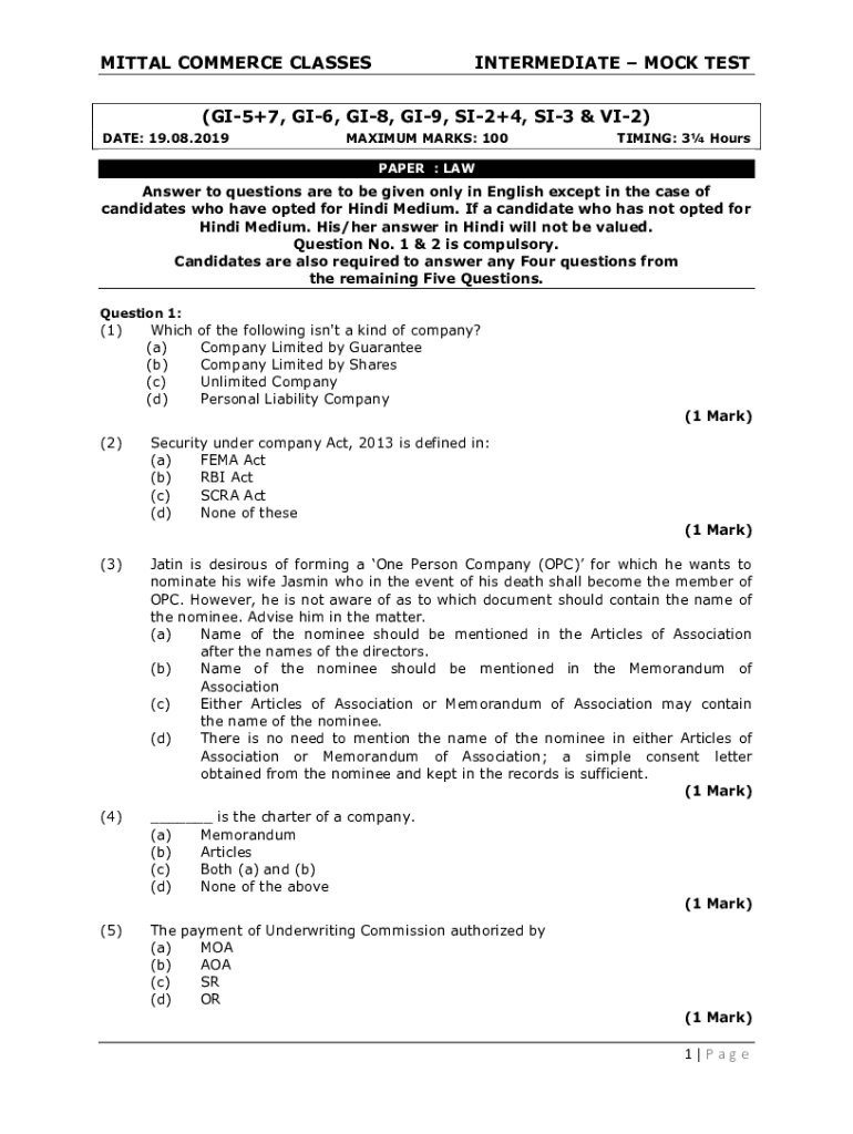 Fillable Online INTERMEDIATE MOCK TEST Fax Email Print - pdfFiller