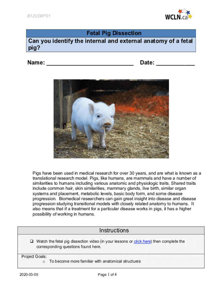 Fillable Online Reading: Fetal Pig DissectionBiology II Laboratory ...