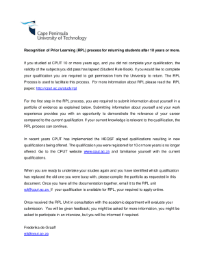 Fillable Online Recognition of Prior Learning What we offer - CPUT Fax ...