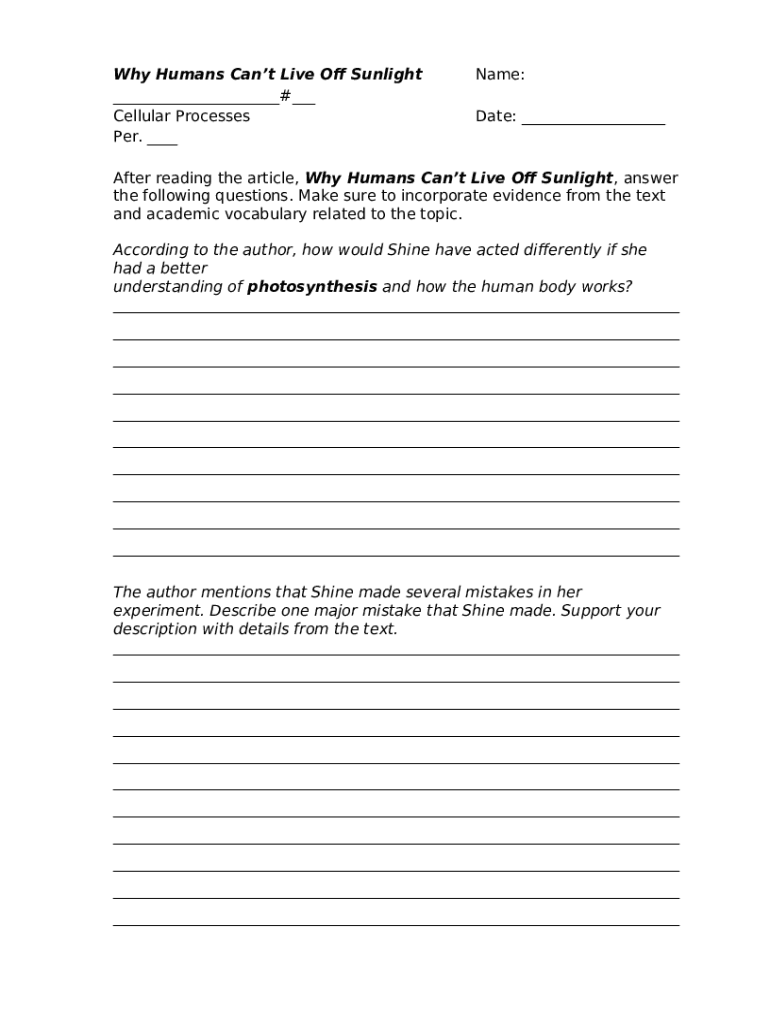 why humans can't live off sunlight readworks answer key pdf Doc ...