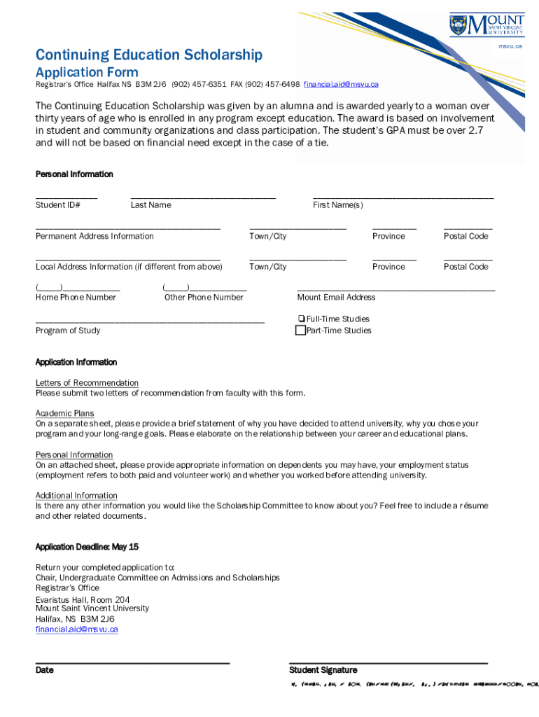 Fillable Online Continuing Education Scholarship - Application Form Fax Email Print - pdfFiller