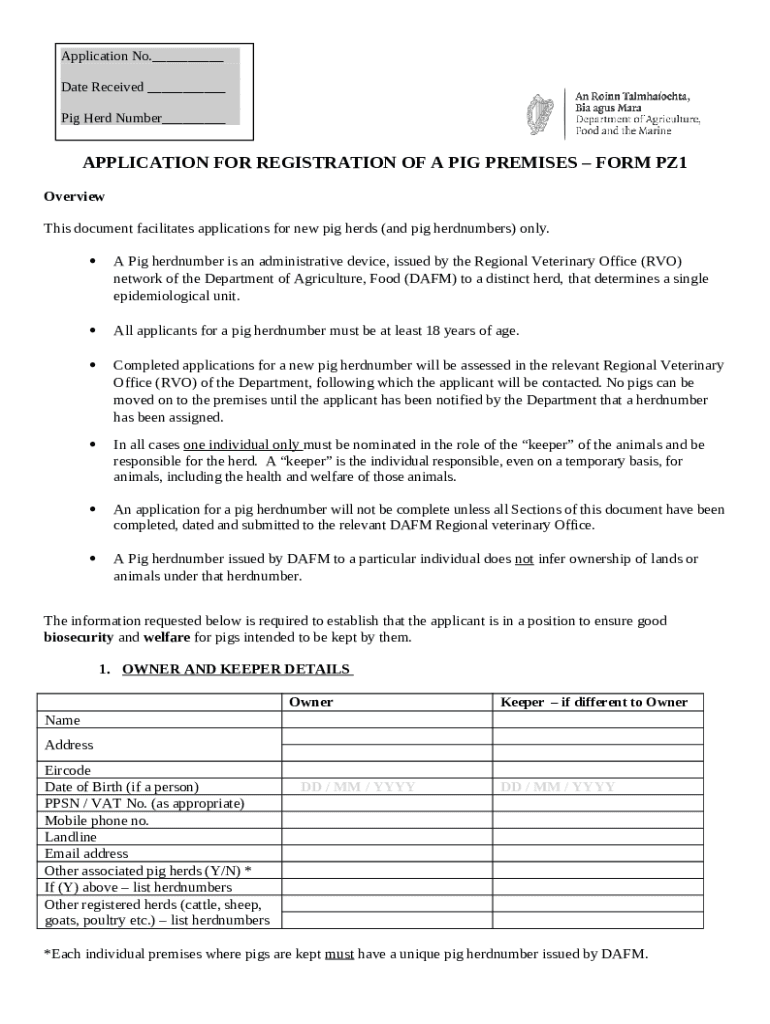 Er1 Application for registration as a keeper of animals under the Disease Eradication Schemes ...