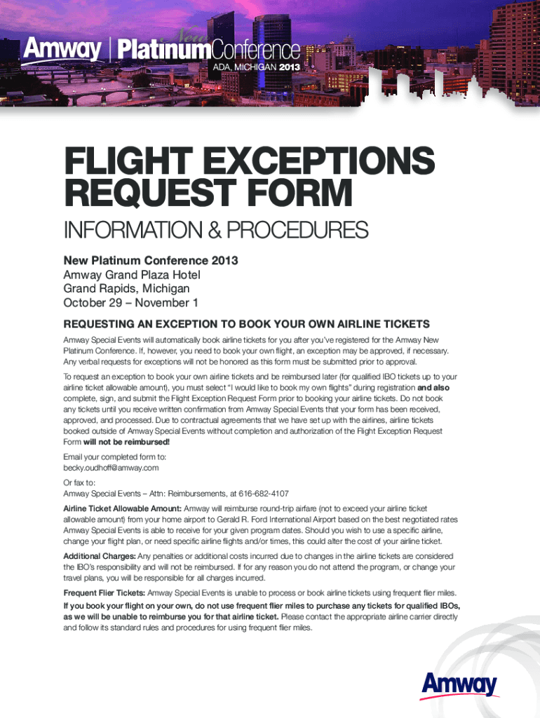 Fillable Online FLIGHT EXCEPTIONS REQUEST FORM Fax Email Print - pdfFiller